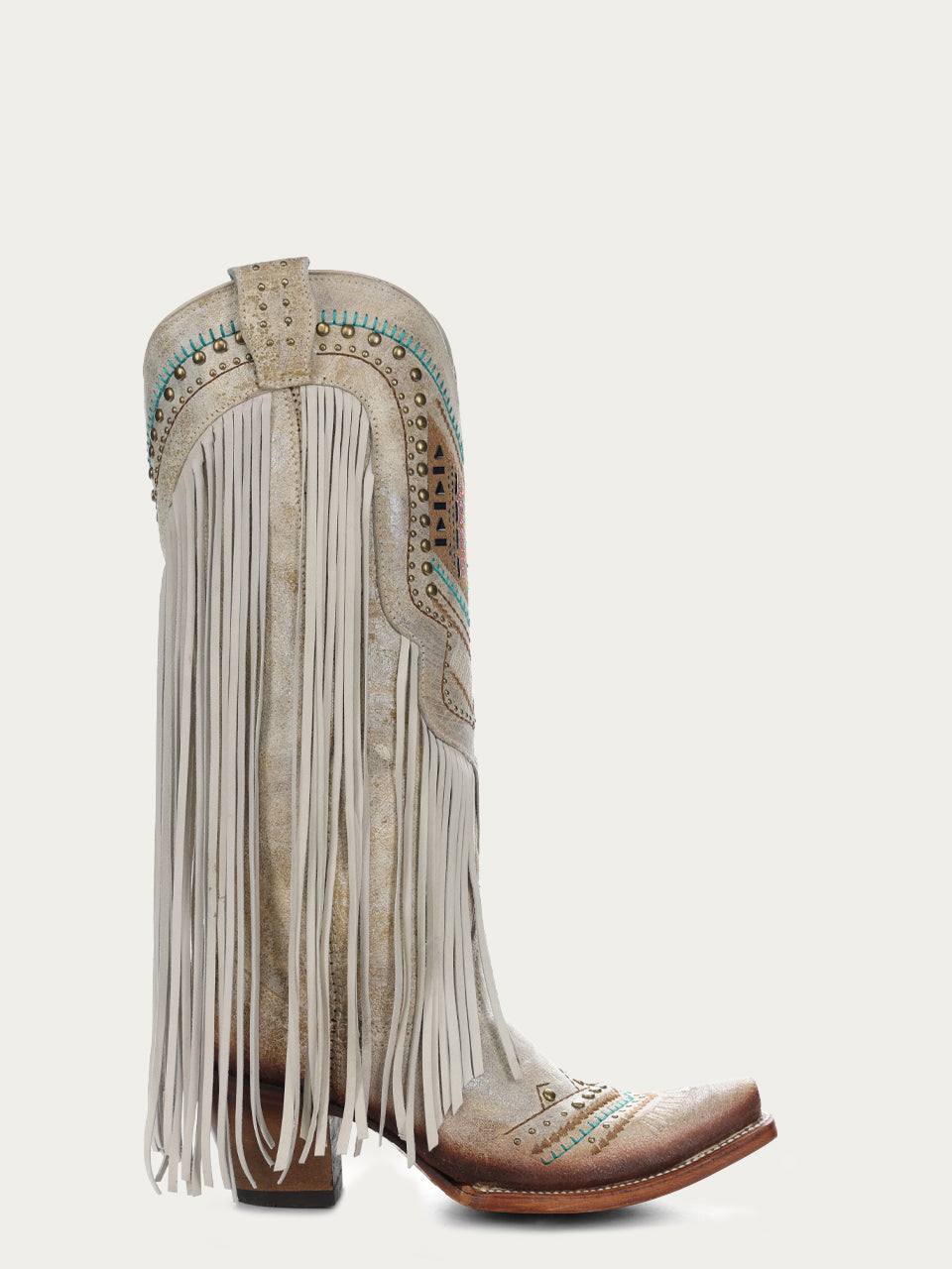 C3424 - WOMEN'S CRYSTALS PATTERN EMBROIDERY AND FRINGE SNIP TOE BROWN ...
