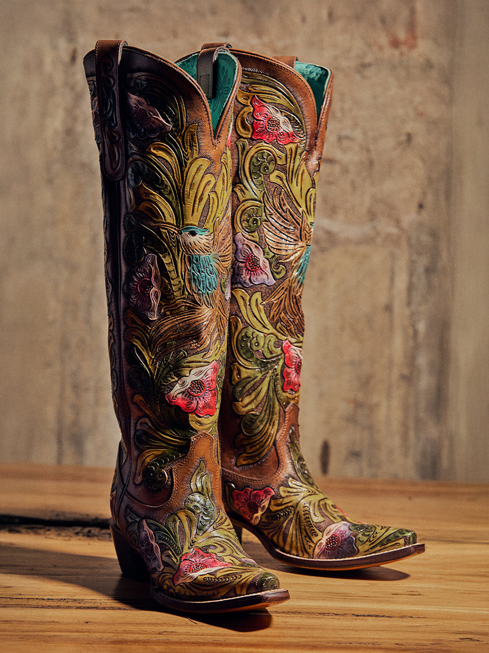 A4980 - WOMEN’S HAND PAINTED AND TOOLED HUMMINGBIRD BROWN TALL TOP SNI ...