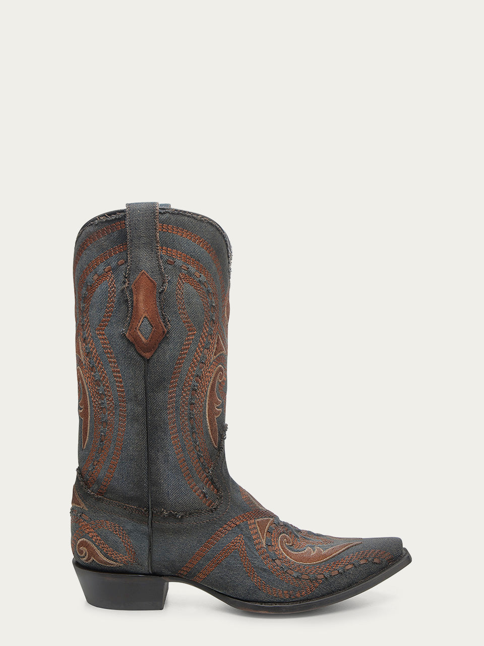A4662 - MEN'S BROWN OVERLAY EMBROIDERY AND WOVEN SNIP TOE DENIM COWBOY ...