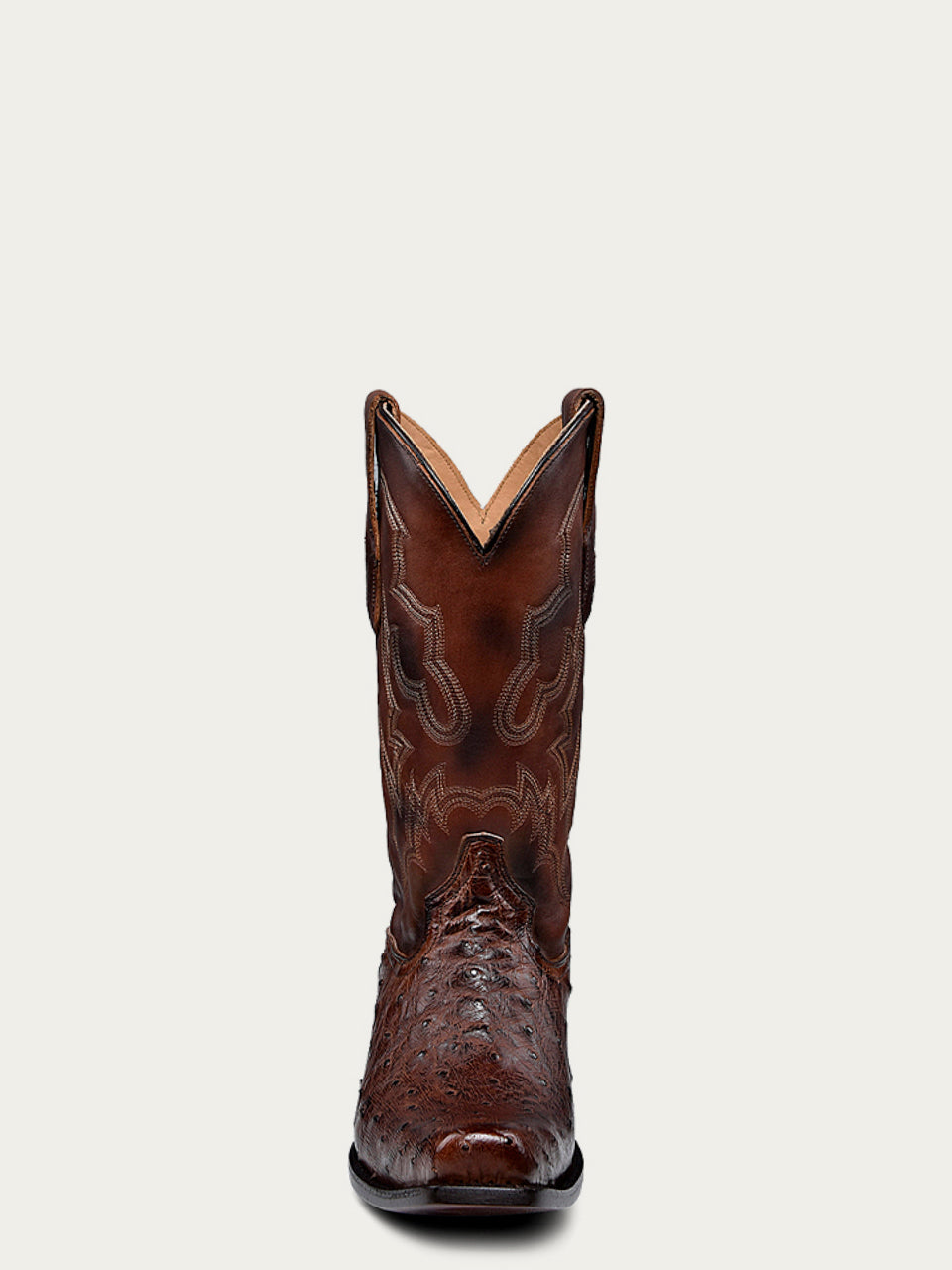 A4548 - MEN'S EMBROIDERY AND OSTRICH BROWN NARROW SQUARE TOE COWBOY BO ...